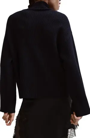 Mango Shoulder Button Mock Neck Sweater - Dark Navy