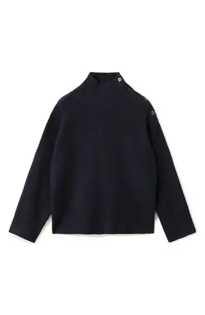 Mango Shoulder Button Mock Neck Sweater - Dark Navy