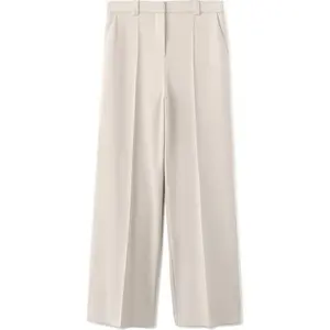 Mango Pleated Straight Leg Trousers - Ivory White