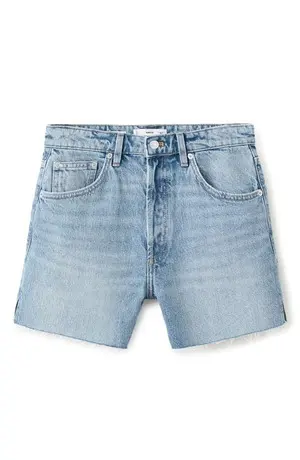 Mango Frayed Side Slit Denim Shorts - Medium Blue