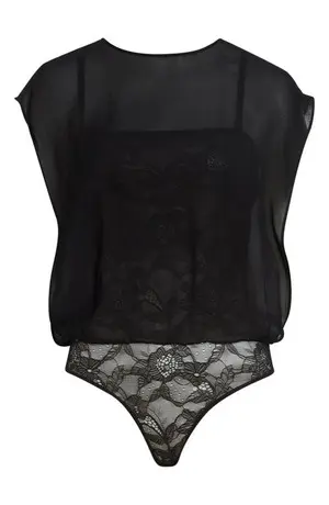 Alaïa Georgette Overlay Lace Bodysuit