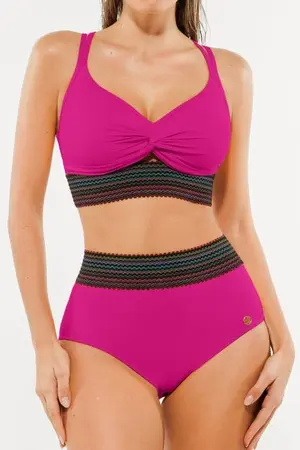 POPILUSH Trimmed High-waist Bikini Set - Berry
