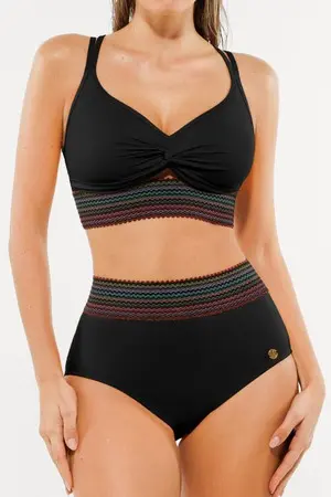 POPILUSH Trimmed High-waist Bikini Set - Black