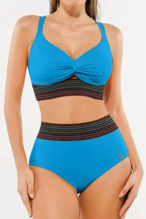 POPILUSH Trimmed High-waist Bikini Set - Cerulean Blue