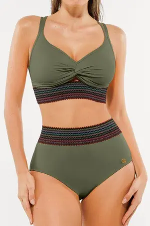 POPILUSH Trimmed High-waist Bikini Set - Olive