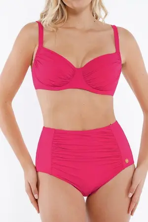 POPILUSH Tropical Print Underwire High-waist Bikini Set - Fuchsia
