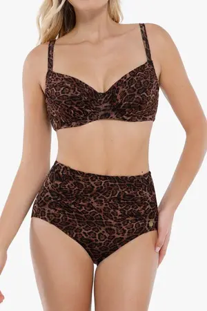 POPILUSH Tropical Print Underwire High-waist Bikini Set - Leopard