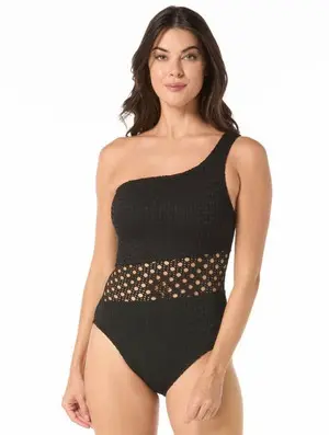 Carmen Marc Valvo Crochet One-shoulder One-piece Swimsuit - Black