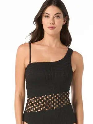 Carmen Marc Valvo Crochet One-shoulder One-piece Swimsuit