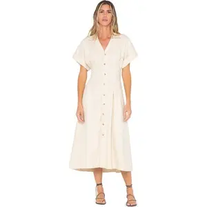 JBQ Stretch Viscose Linen Freya Midi Dress - Vanilla