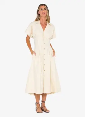 JBQ Stretch Viscose Linen Freya Midi Dress - Vanilla
