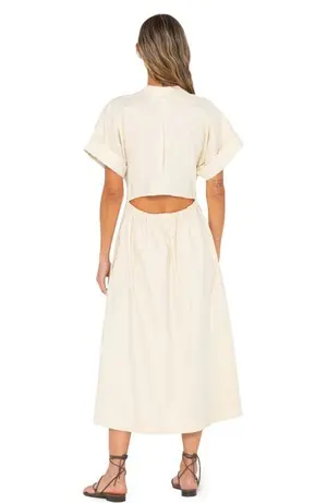 JBQ Stretch Viscose Linen Freya Midi Dress - Vanilla