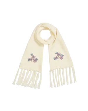 FABLE ENGLAND Forget-me-not Knitted Scarf - Cream