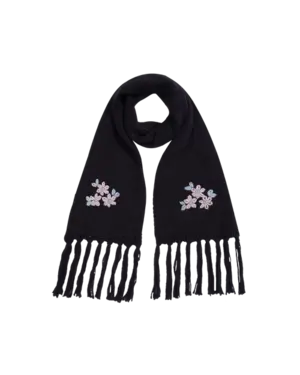 FABLE ENGLAND Forget-me-not Knitted Scarf - Navy