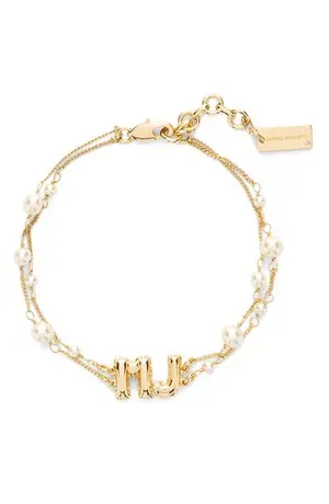 Marc Jacobs Mj Balloon Charm Faux Pearl Bracelet - Gold