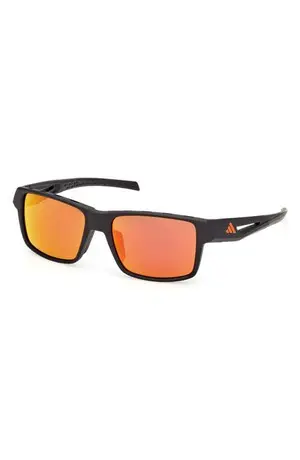 Adidas 55mm Mirrored Rectangular Sunglasses - Matte Black/roviex Mirror