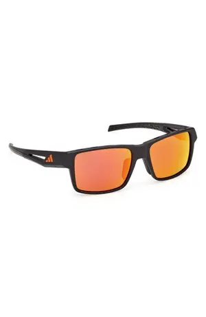 Adidas 55mm Mirrored Rectangular Sunglasses - Matte Black/roviex Mirror