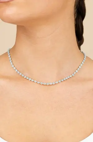 Sterling Forever Geo Cubic Zirconia Tennis Necklace - Silver
