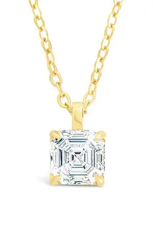 Sterling Forever Asscher Cut Cubic Zirconia Pendant Necklace - Gold