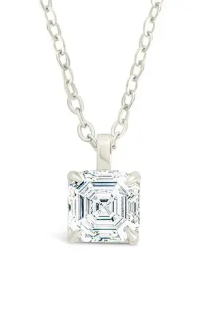 Sterling Forever Asscher Cut Cubic Zirconia Pendant Necklace - Silver
