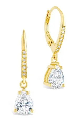 Sterling Forever Angelica Pear Cut Cubic Zirconia Drop Earrings - Gold