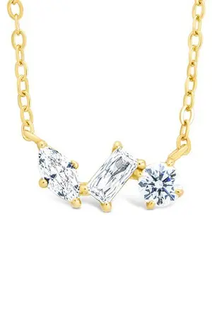 Sterling Forever Trio Cut Cubic Zirconia Pendant Necklace - Gold