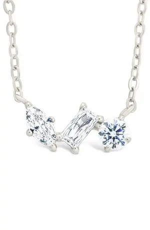 Sterling Forever Trio Cut Cubic Zirconia Pendant Necklace - Silver