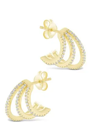 Sterling Forever Cubic Zirconia Triple Hoop Earrings - Gold
