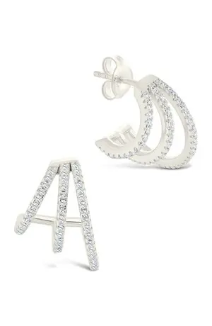 Sterling Forever Cubic Zirconia Triple Hoop Earrings - Silver