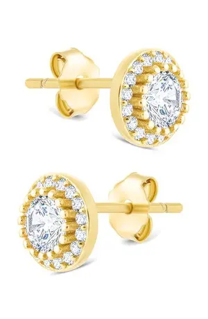 Sterling Forever Round Cut Cubic Zirconia Stud Earrings - Gold