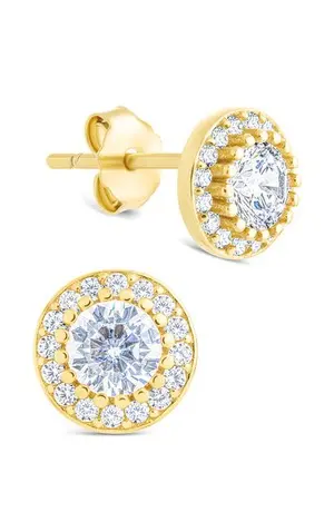 Sterling Forever Round Cut Cubic Zirconia Stud Earrings - Gold