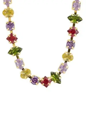 Sterling Forever Colorburst Cubic Zirconia Tennis Necklace Gold