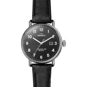 Shinola Canfield Leather Strap Watch - Black