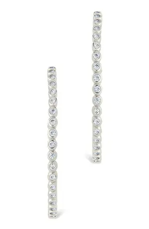 Sterling Forever Bezel Cubic Zirconia Hoop Earrings - Silver