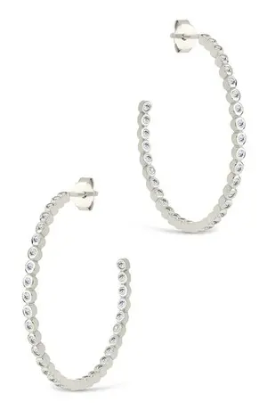Sterling Forever Bezel Cubic Zirconia Hoop Earrings - Silver