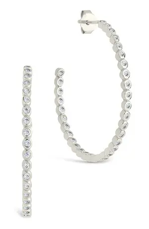 Sterling Forever Bezel Cubic Zirconia Hoop Earrings - Silver