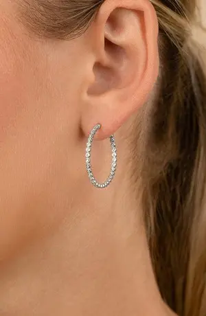 Sterling Forever Bezel Cubic Zirconia Hoop Earrings - Silver