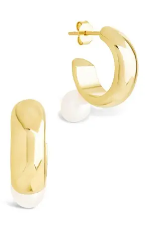Sterling Forever Micki Cultured Pearl Drop Hoop Earrings - Gold
