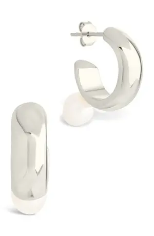 Sterling Forever Micki Cultured Pearl Drop Hoop Earrings Silver