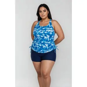 CALYPSA Tankini And Swim Shorts Set - Blue Tie Dye