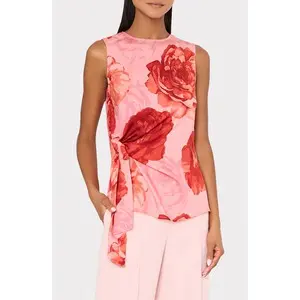 MILLY Floral Print Drape Sleeveless Top