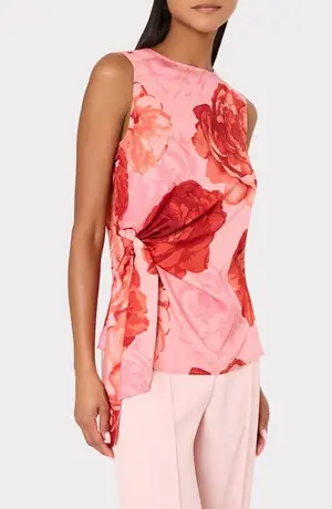 MILLY Floral Print Drape Sleeveless Top