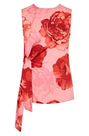 MILLY Floral Print Drape Sleeveless Top