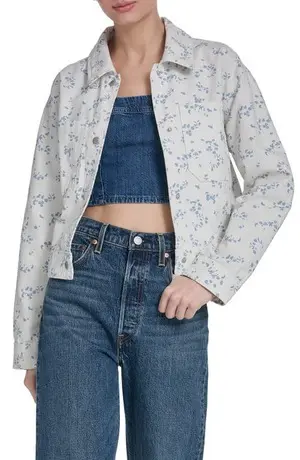 LEVI'S Floral Print Shirt Jacket - White Blue Ditsy Floral