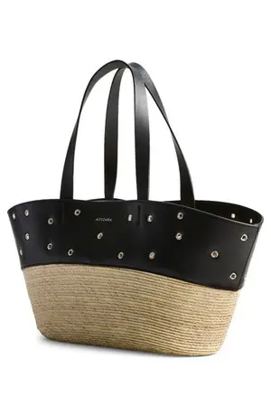 Altuzarra Knot Studded Leather & Straw Basket Tote