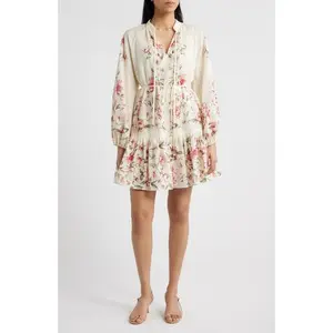 Sam Edelman Floral Print Long Sleeve Dress - Ivory Multi