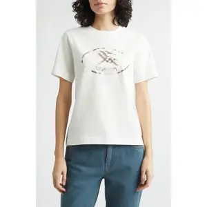 Burberry Frankie Embroidered Cotton T-shirt - Chalk Pink Check