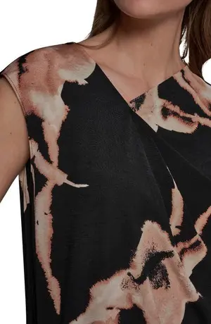 Donna Karan New York Floral Asymmetric Neck Top - Black Multi