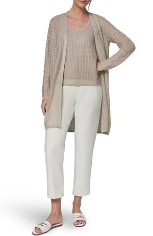 Donna Karan New York Grid Pattern Metallic Cardigan
