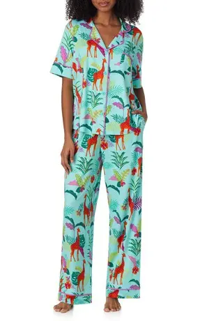 ROOM SERVICE Printed Pajamas - Turquoise/print